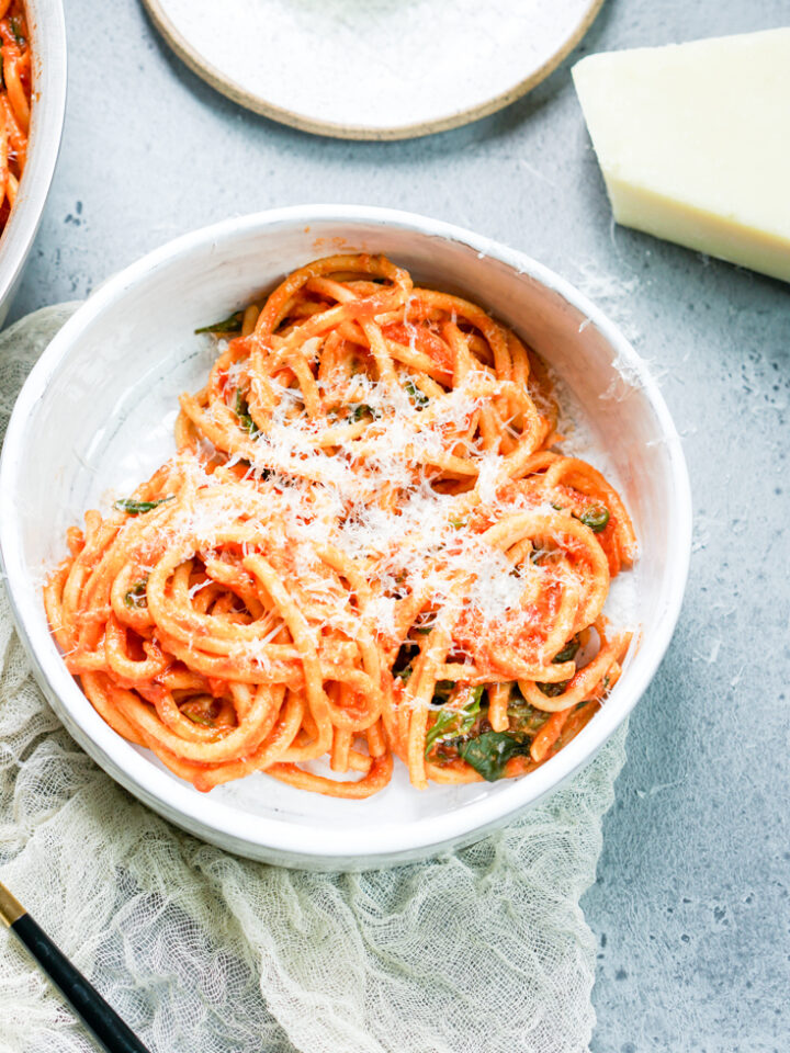 Spring Spaghetti with Spinach Pea Pesto - Cooking Curries